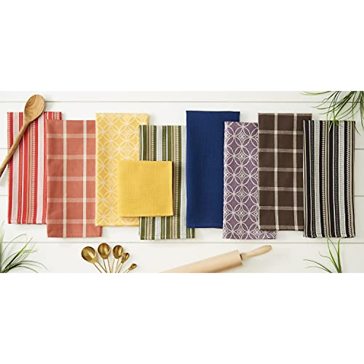 DII Assorted Woven Kitchen Set, Dishtowel, 18x28, Dishcloth, 13x13, Sage, 5 Piece