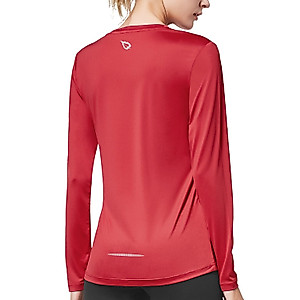 BALEAF Women's Long Sleeve T-Shirt Quick Dry Running Hiking Shirts Workout Active Travel Tops Slim Fit Lightweight Comfy Soft Red Size M