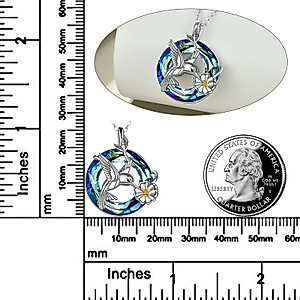 POPLYKE Hummingbird Urn Necklace for Women Ashes Sterling Silver Bird Pendant Cremation Ashes Necklace with Blue Crystal for Human Pets (blue)