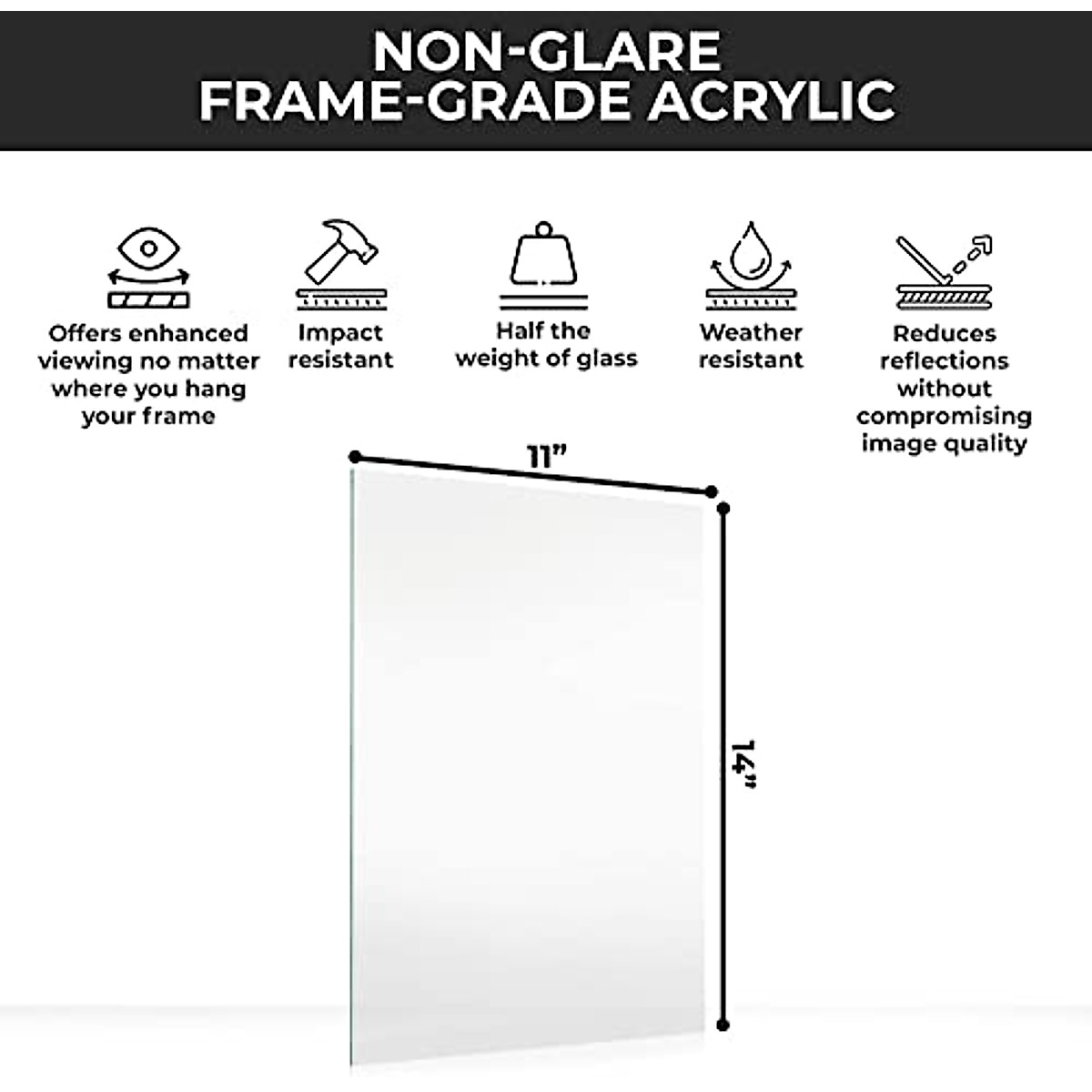 CountryArtHouse Non-Glare Acrylic Plexiglass for 11x14 Picture Frame, Replacement Plexiglass for 11x14 Photo Frame, UV-Resistant Non-Glare Acrylic Cover Sheet