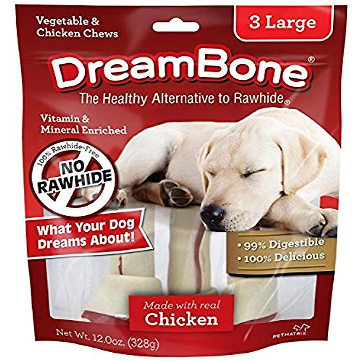 Dreambone Vegetable & Chicken Dog Chews, Rawhide Free, Large, 3-Count