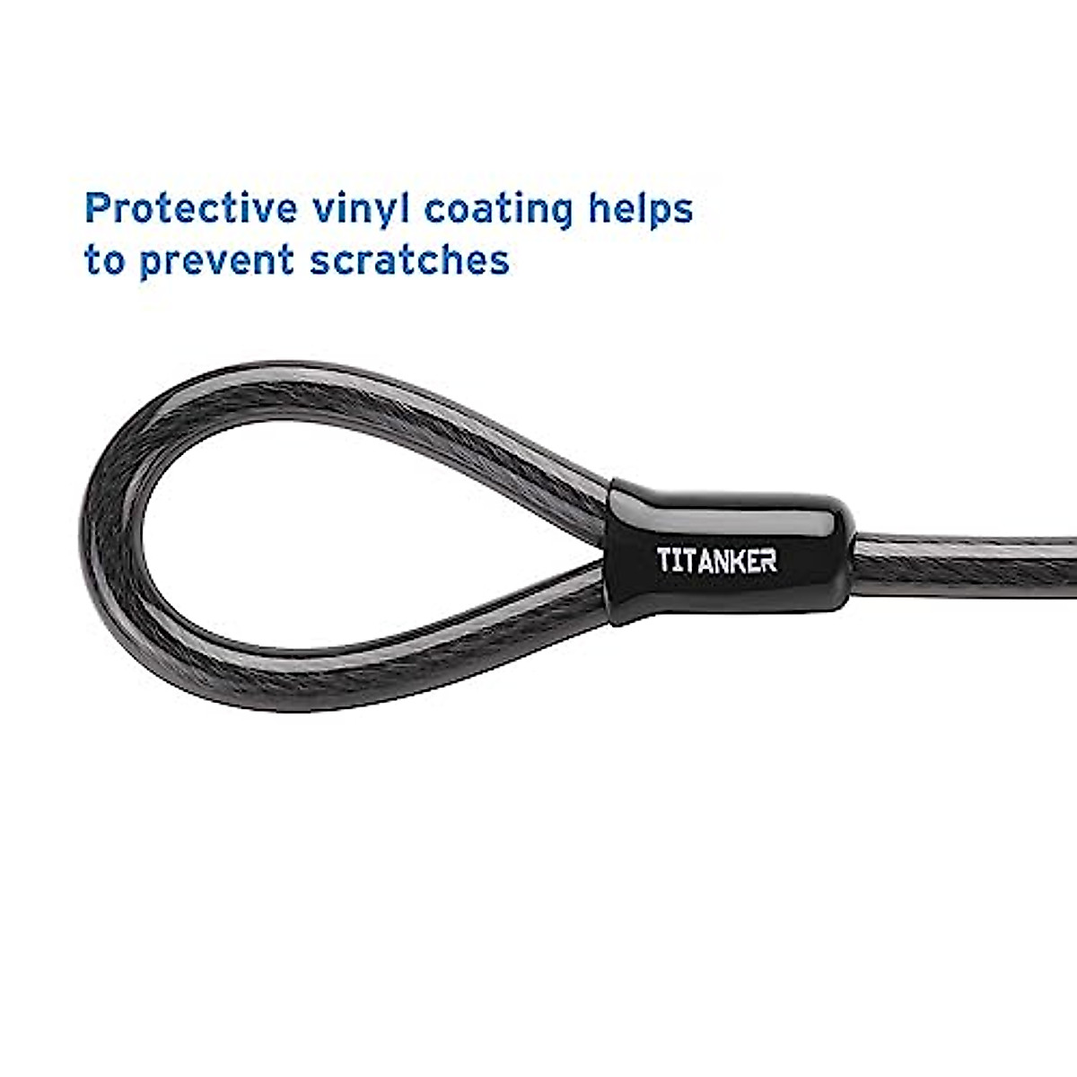 Titanker Bike Steel Cable, 12mm Thick Heavy Duty Security Vinyl Coated Flexible Steel Cable with Loop End (4ft, 7ft, 15ft, 30ft)