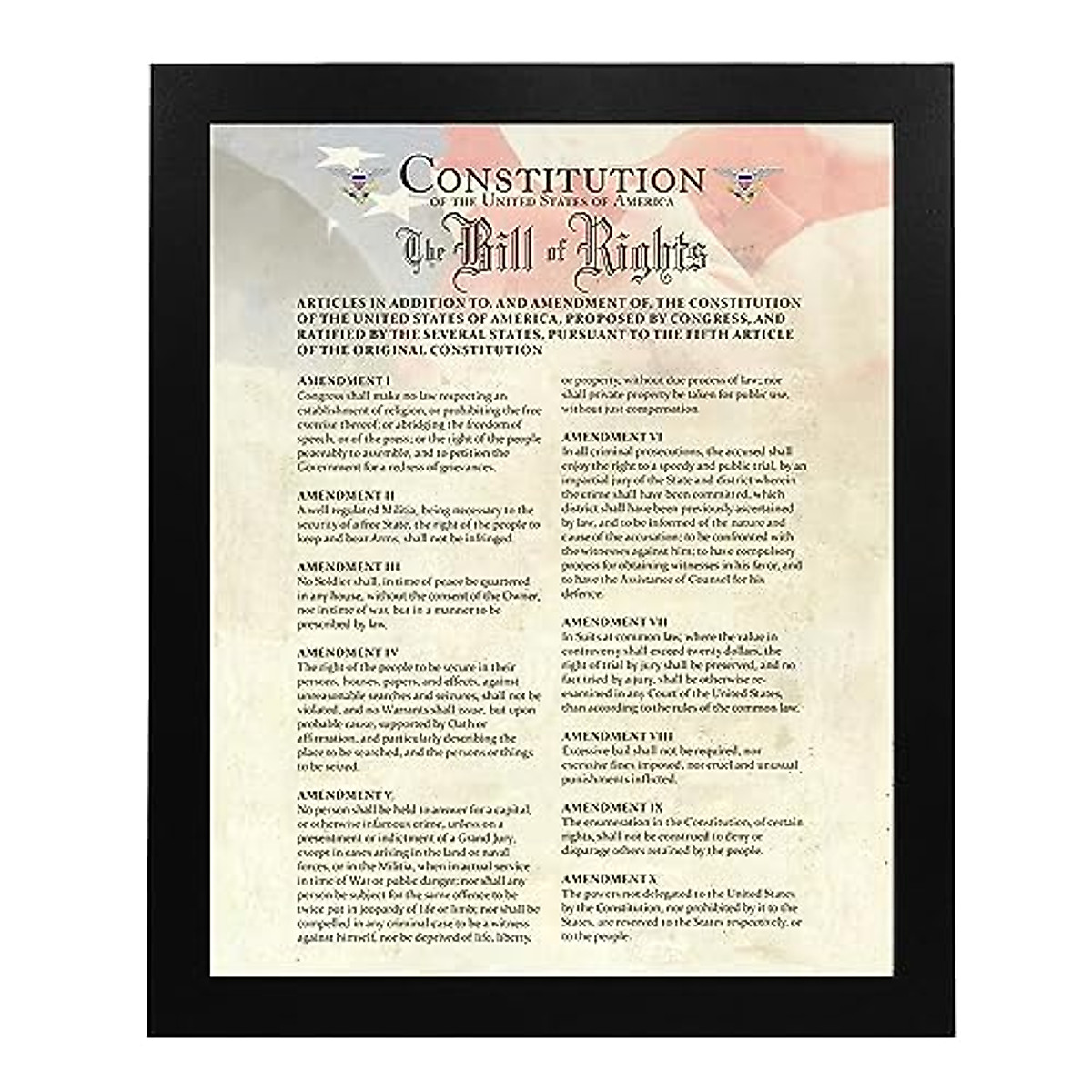 USA Constitution & Bill of Rights - Patriotic Wall Decor Poster Print, This Parchment Replica With American Flag Wall Art Poster Print Is Ideal For Home, Office, & School Wall Art Unframed -11x14"
