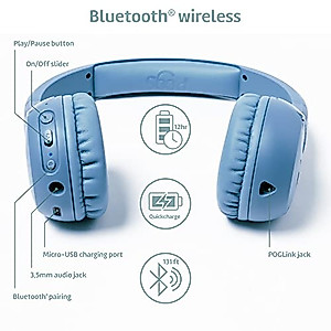 POGS Kids Bluetooth Wireless Headphones | The Gecko | Foldable and Durable Headphones for Kids 3+ with Volume Control, Microphone, Volume Limiter 85 dB | Music-Sharing Function