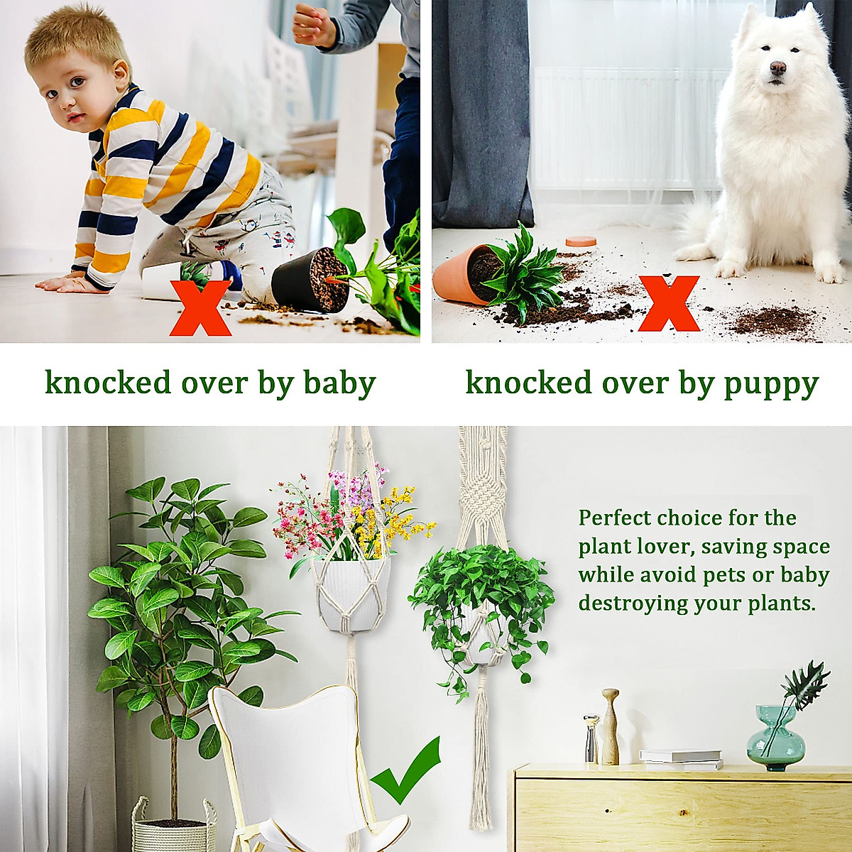 IGaiety Macrame Plant Hanger,7 Pack Plant Hanger Indoor Hanging Macrame Planters with 7Pcs Ceiling and S Hooks-Handmade Macromay Plant Hanger Outdoor Macrame Plant Holder for Boho Home Decor