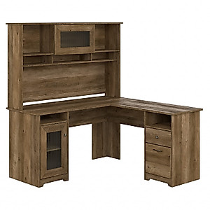 Bush Furniture Cabot L Shaped Desk with Hutch, Corner Desk with Storage for Home Office in Reclaimed Pine, 60W L Shaped Computer Desk