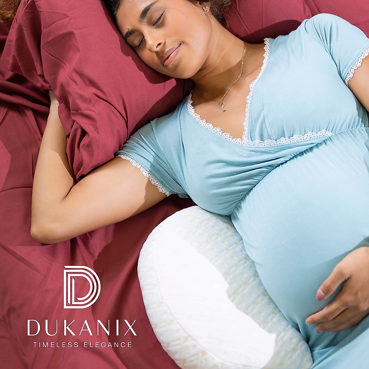 Dukanix Pregnancy Pillows for Sleeping, Pregnancy Body Pillow, Support for Belly, Back, Hip and Leg, Maternity Pillow with Adjustable Cooler Cover, Pregnancy Wedge Pillows Ideal for Pregnancy Travel,