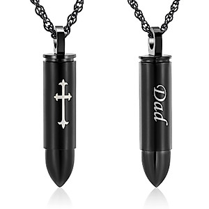 shajwo Cremation Jewelry Bullet Urn Ashes Necklace for Women Men Cylinder Keepsake Memorial Locket Pendant Ash Holder,Dad