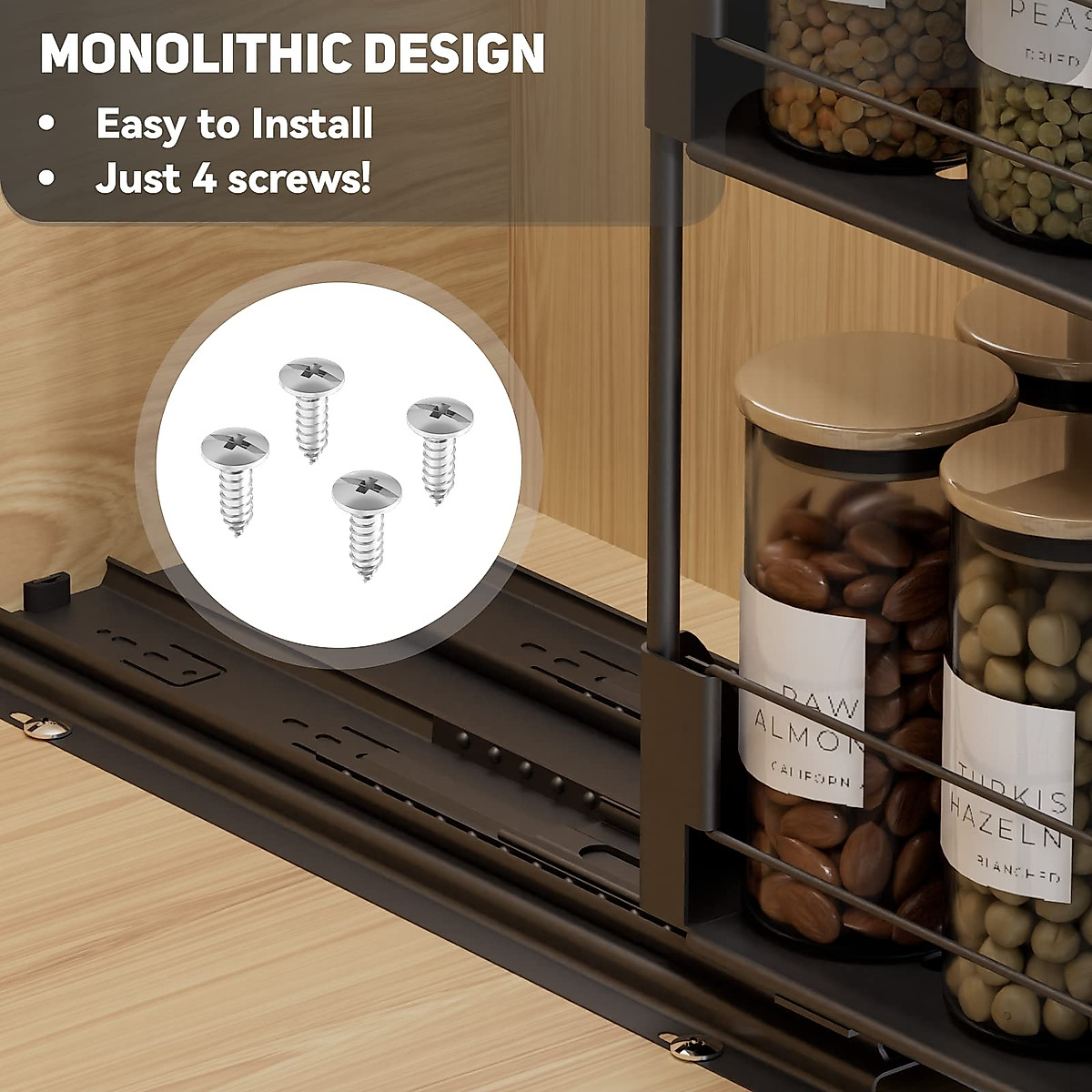 Amazer Pull Out Spice Rack Organizer for Cabinet, Slide Out Spice Rack Organizer for Cabinet, 2-Tier Spice Rack for Kitchen, Adjustable Sides, Narrow Spice Organizer, 4" W x 11" D x 9" H