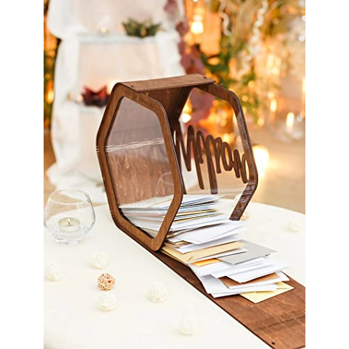 lmllml Personalized Wedding Card Box Rustic Wood Card Box for Wedding Reception Deco, Custom Wooden Memory Box Carving Name and Date, Large 11.9x11x6.3, Wood Brown