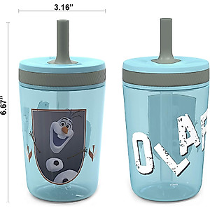 Zak Designs Disney Frozen II Movie Kelso Tumbler Set, Leak-Proof Screw-On Lid with Straw, Made of Durable Plastic and Silicone, Perfect Bundle for Kids (Frozen 2 Olaf, 15 oz, BPA-Free, 2pc Set)