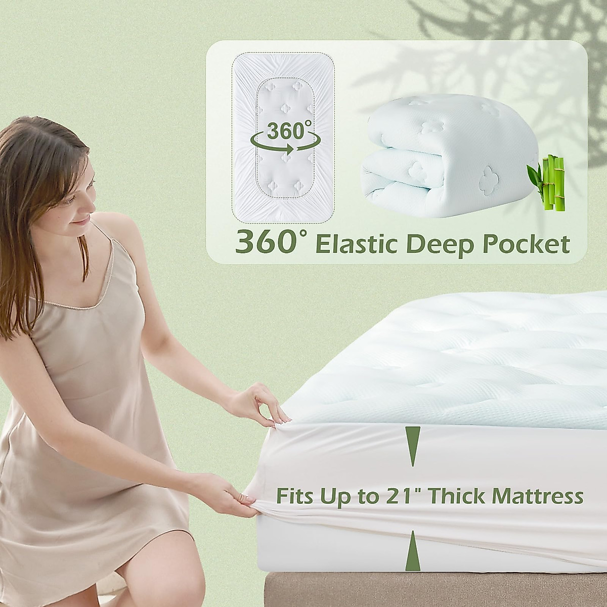Hansleep Memory Foam Mattress Topper Queen Size, Mattress Pad Queen Size with Deep Pocket, Breathable Air Mattress Cover, 60x80 Inches