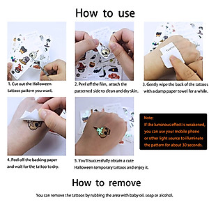 FuraHa Halloween Tattoos for Kids, 160 pcs Halloween Temporary Tattoos including 70 Glow in the Night or Dark Halloween Trick or Treat Ghost Monster Pumpkin Tattoos