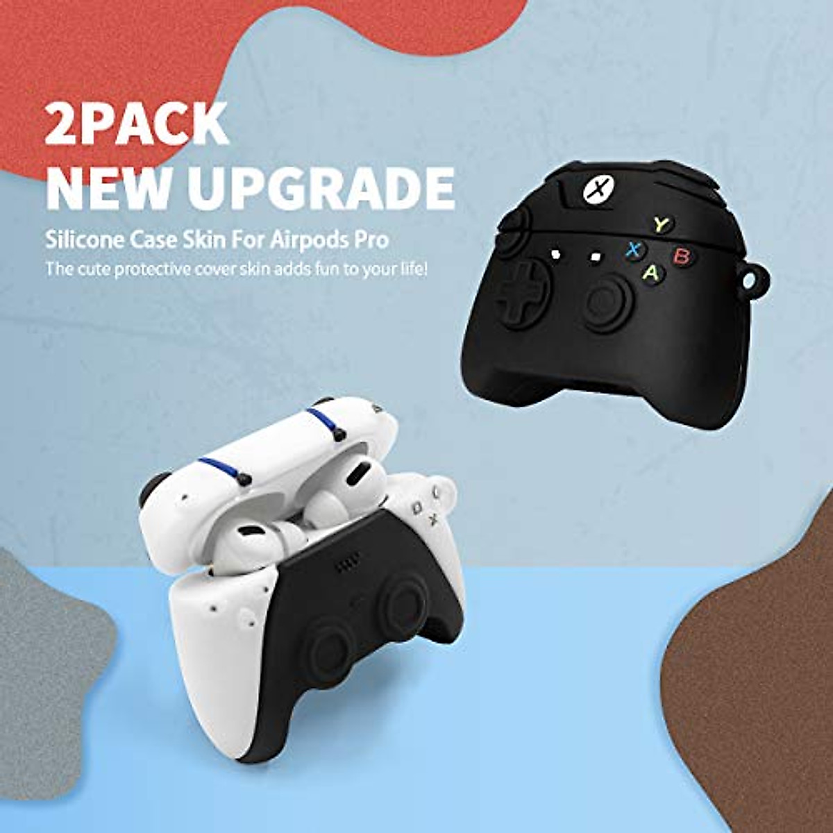 [2Pack] Game Controller Airpods Pro Case, 3D Cute Fashion Cool Design Airpods Pro Cover, Unique Stylish Funny Protective Skin Accessories Airpod Pro Silicone Case for Boys Girls Men