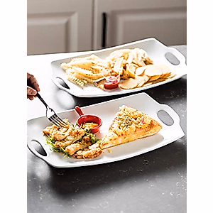 LAUCHUH Serving Platter with Handle Extra Large Porcelain Serving Tray Large Turkey Platter Perfect for Party Display 15.75-Inch, Dishwasher and Oven Safe, Set of 2, White