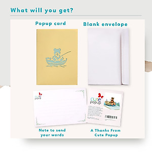 CUTE POPUP - Bear Fishing Boat Pop Up Card, Pop Up Birthday Cards, Pop Up Cards Thinking of You, Greeting Card, Just Because, Pop Up Card Fathers Day, Perfect Present for Fisherman, Dad or Man