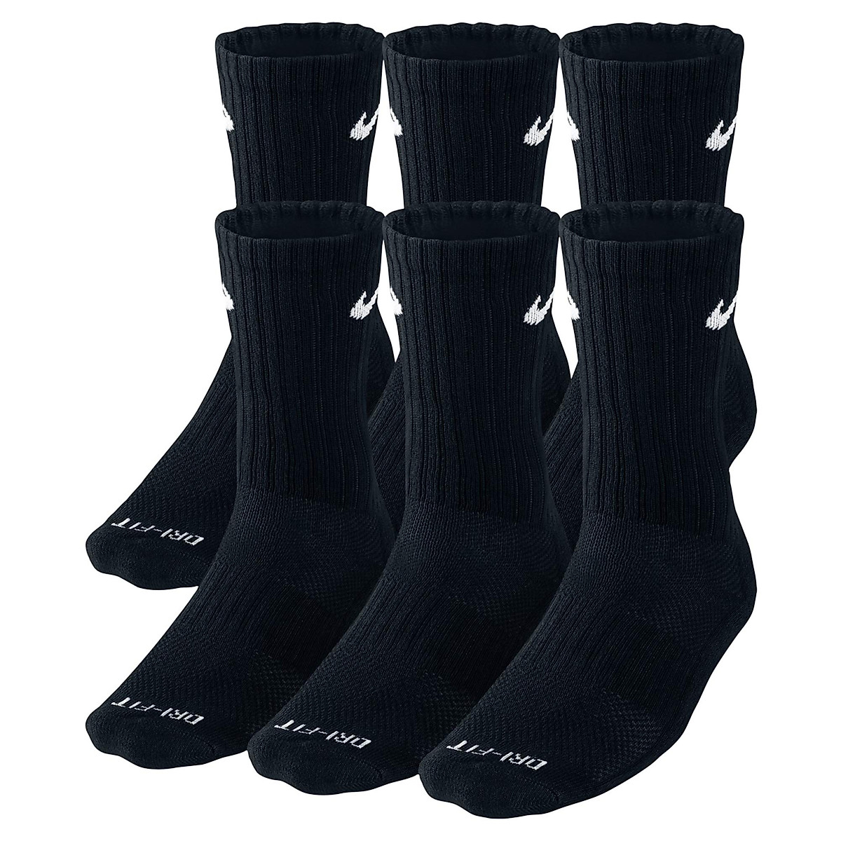Nike Unisex Dri-Fit Crew 6-Pair Pack Black/(White) LG (Men's Shoe 8-12, Women's Shoe 10-13)