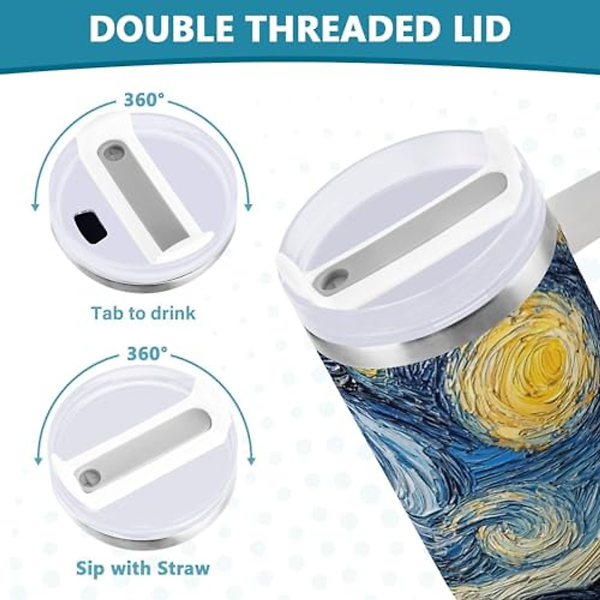 RPLIFE Paris Starry Night 40oz Tumbler with Handle, Stainless Steel Tumbler with Straw, Travel Coffee Tumbler