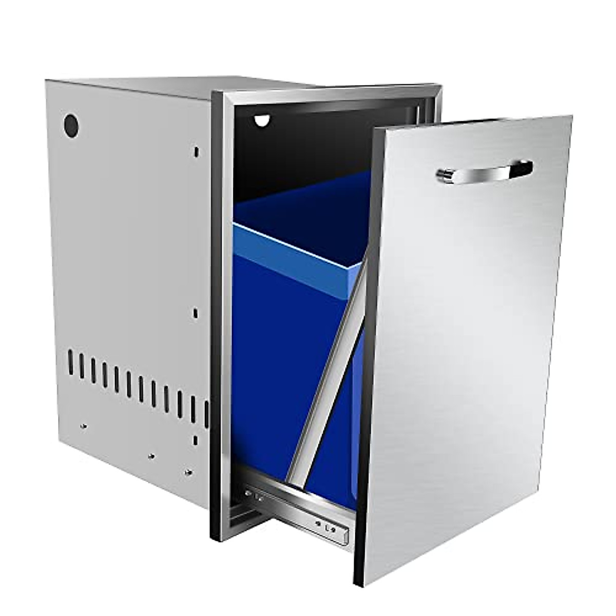 KODOM Built-in Single Trash Drawer 17" W x 23" H x 16" D Pull-Out Tray Outdoor Kitchen Stainless Steel Trash Drawer with Handle Storage Trash Bins or Propane Tank for BBQ Island Grill Station