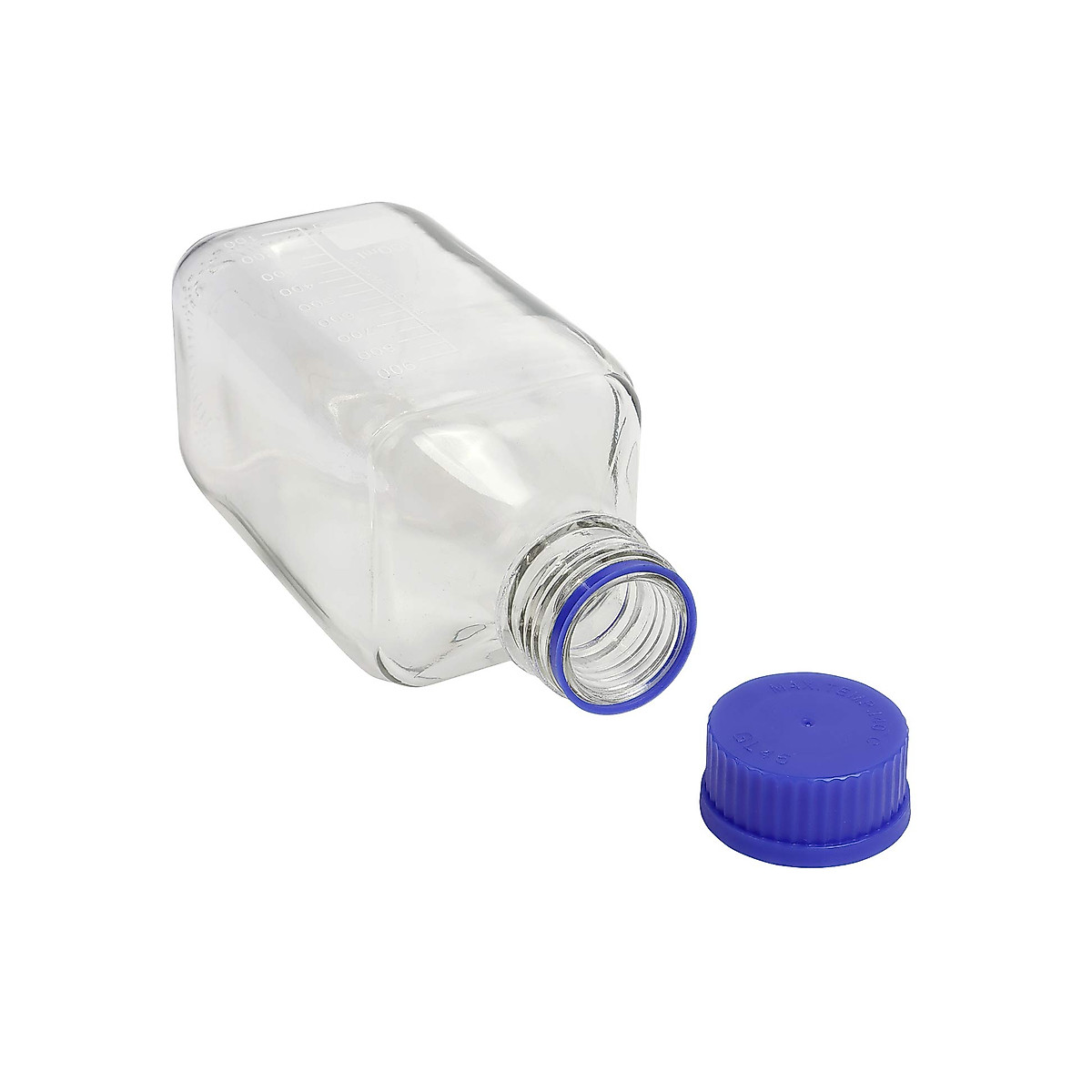 Moonetto 4 Pack 1000mL Graduated Square Media/Storage Glass Bottle With GL45 Blue Polypropylene Screw Cap