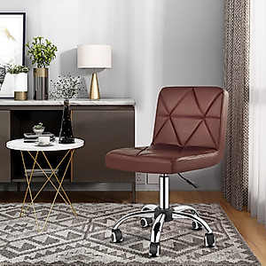 COSVALVE Armless Desk Chair, Low Back 360 Swivel Office Chair, Height Adjustable Executive Conference Task Chair with Rolling Wheels and Diamond Pattern for Home Bedroom Computer Barber, Brown