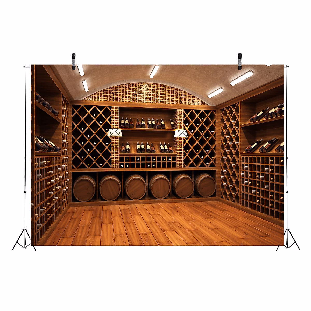 BELECO 10x8ft Fabric Wine Cellar Backdrop Luxurious Wine Vault Winery Backdrops Wine Cabinet Bottles Barrels Background Wine Theme Party Decorations Banner Wallpaper Men Women Adults Photo Props