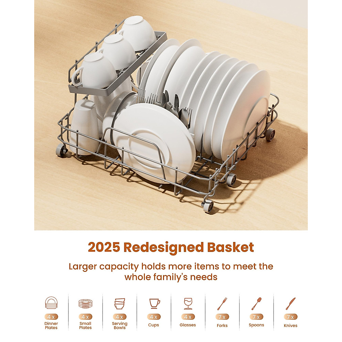 HAVA 2025 NEW Upgraded Countertop Dishwasher with Water Softener and Enhanced Energy Efficiency, Portable Dishwasher with 8 Wash Programs, Child Lock & Delayed Start Function, No Installation Needed