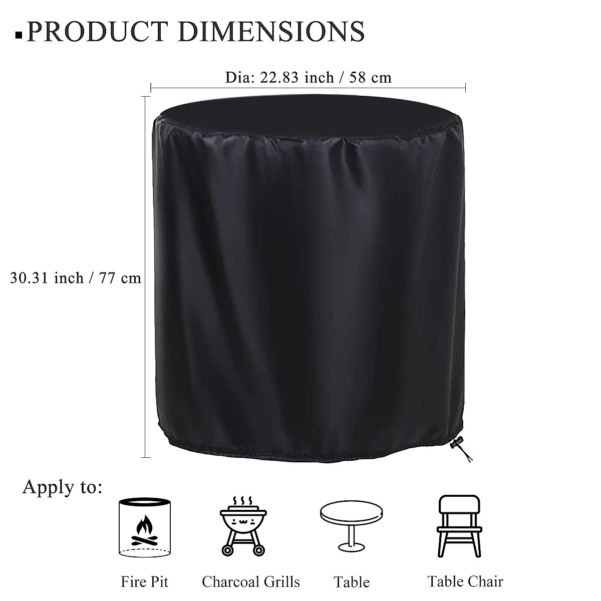 TripDock 22.8 Inch Fire Pits Cover-Waterproof 600D Heavy Duty Round Fire Bowl Cover