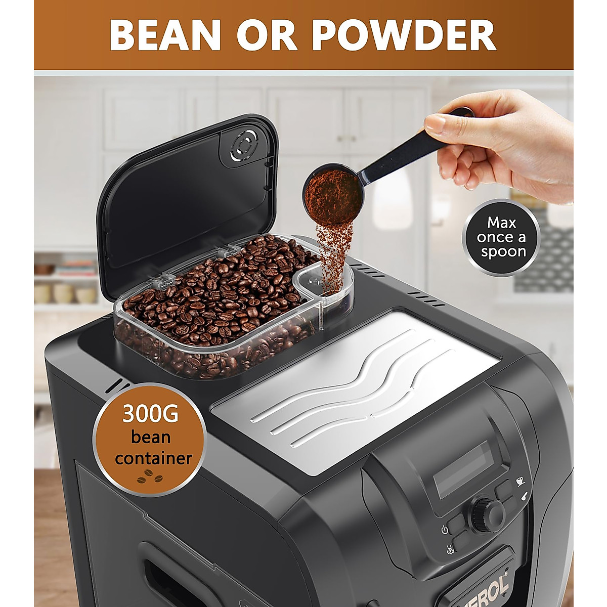 MEROL Automatic Espresso Coffee Machine, 19 Bar Barista Pump Coffee Maker with Grinder and Manual Milk Frother Steam Wand for Cappuccino Latte Macchiato, Black