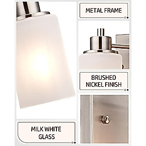 2-Pack Modern Bath Vanity Light Fixture 1-Light, Indoor Bathroom Wall Sconces for Living Room, Porch, Bedside, Brushed Nickel Finish with White Frosted Glass Shades Wall Mounted Lights