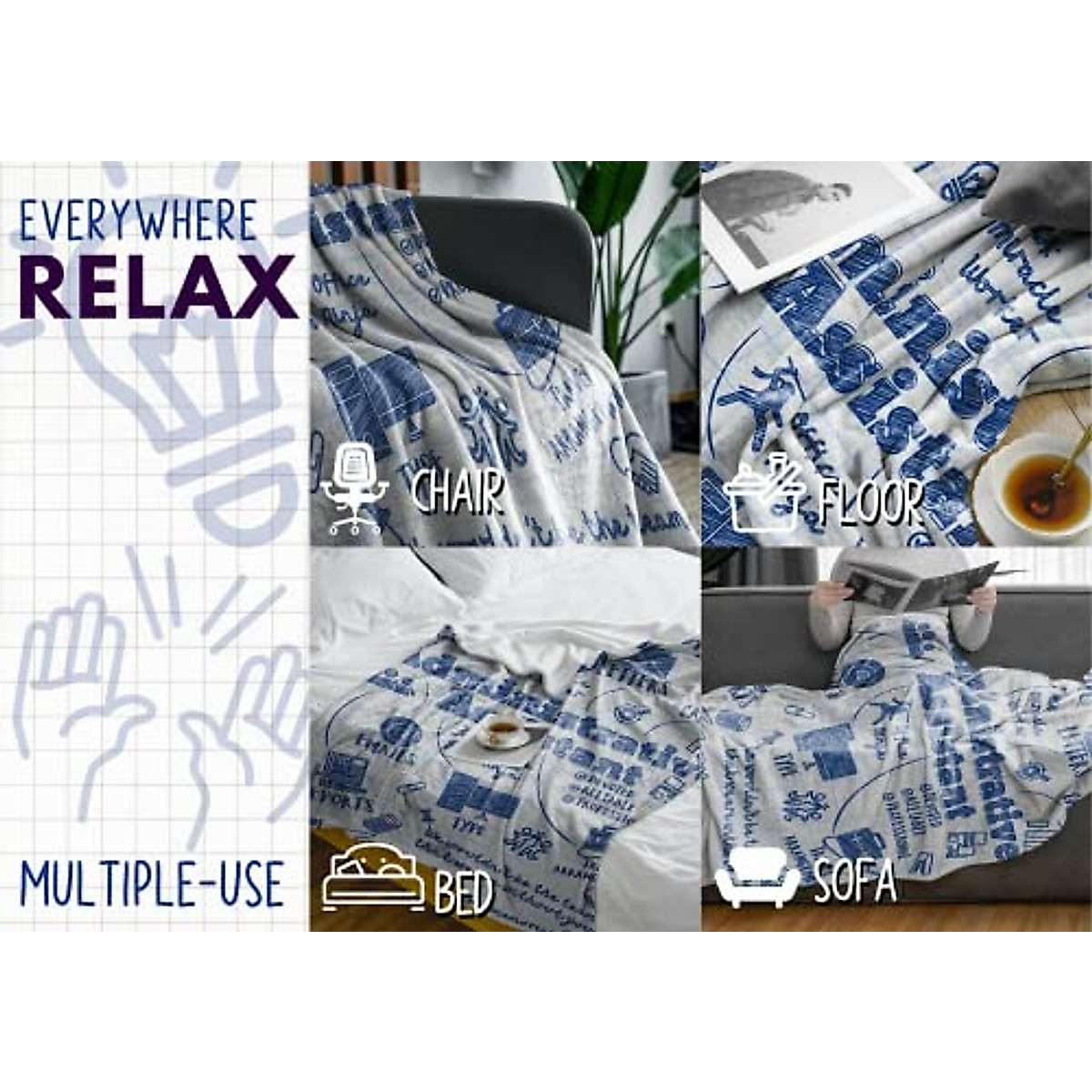 InnoBeta Administrative Assistant Gifts for Administrative Professional Day, Bed Flannel Plush Blanket for Women/Men (50"x 65") - Administrative Assistant Job - Blue