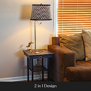 Brightech Madison w. Table & Lamp Combo, Desk Lamp with Wireless Charging Pad and USB Port, Bedside Reading Lamp, Nightstand Lamp with LED Bulb for Bedroom, Living Room, Office - Classic Black