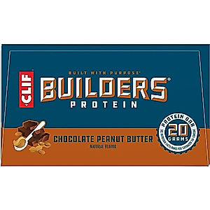 CLIF Builders - Chocolate Peanut Butter Flavor - Protein Bars - Gluten-Free - Non-GMO - Low Glycemic - 20g Protein - 2.4 oz. (12 Pack)