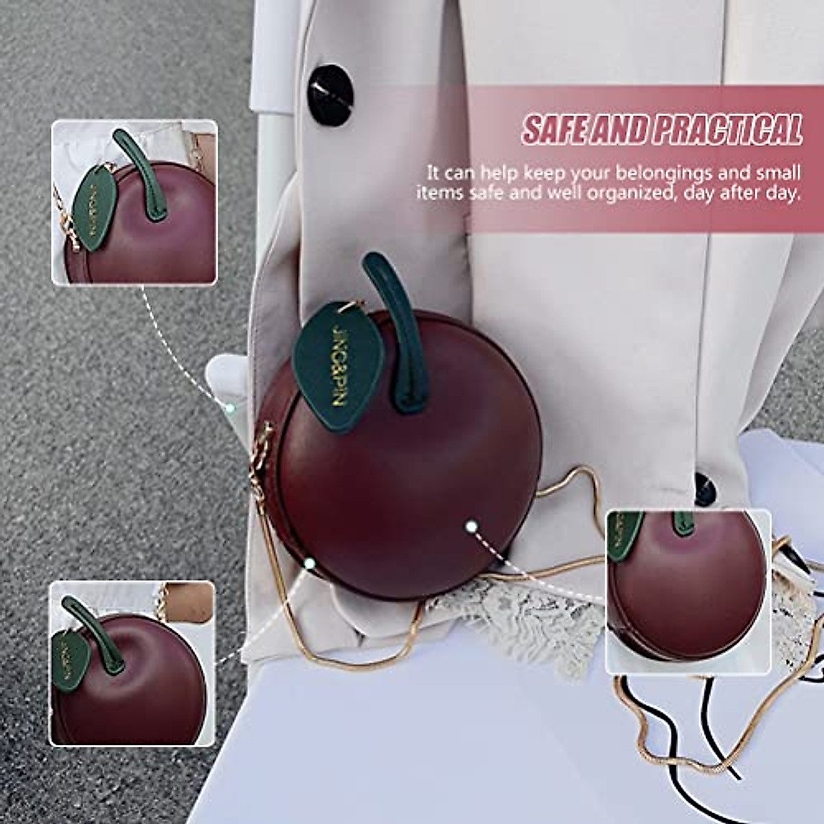 LUOZZY Apple Shape PU Leather Handbag Cartoon Shoulder Bags Adjustable Strap Clutch Jelly Purse Fruit Shape Gift - Fuchsia