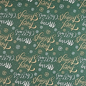 RUSPEPA Kraft Christmas Wrapping Paper Roll - Mini Roll - Green White Gold Greeting Design for Holiday Gift Wrap - 17 Inches X 32.8 Feet
