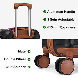 Somago Luggage Sets 20in Carry on Suitcase with TSA Lock YKK Zipper Spinner Wheels ABS Hardside Luggage 3 Piece Weekender Bags Travel Set,Black