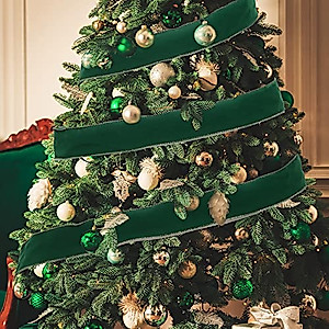 Syhood Christmas Wired Velvet Ribbon with Gold Edge Waterproof Velvet Decoration Ribbon Wrapping for Xmas Wreath Bows Floral Craft Ornaments(2.5 Inch X 60 Yard,Green)