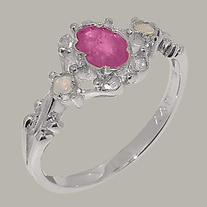 925 Sterling Silver Natural Ruby & Opal Womens Anniversary Ring - Size 7.5