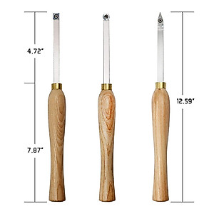 YUFUTOL Carbide Woodturning Tool Mini Size (3 Piece Set) Includes Diamond Shape, Round and Square Turning Tools With Comfort Grip Handles Perfect For Turning Pens or Small to Mid-Size Turning Project