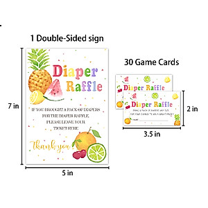 Diaper Raffle Baby Shower Game, 1 Standing Sign and 50 Tickets, Fruits Theme Gender Neutral For Boys or Girls, Bring A Pack of Diapers for Mom-To-Be, (038)