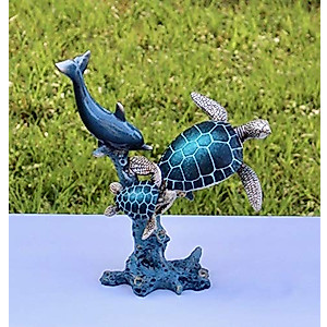 Globe Imports Turtles Dolphin Coastal Nautical Statue Figurine Sculpture Outdoor Décor Garden