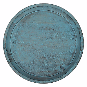 SAVON Serving Table Wood Side end Round Blue Rustic Wooden Tray Collapsible Distressed
