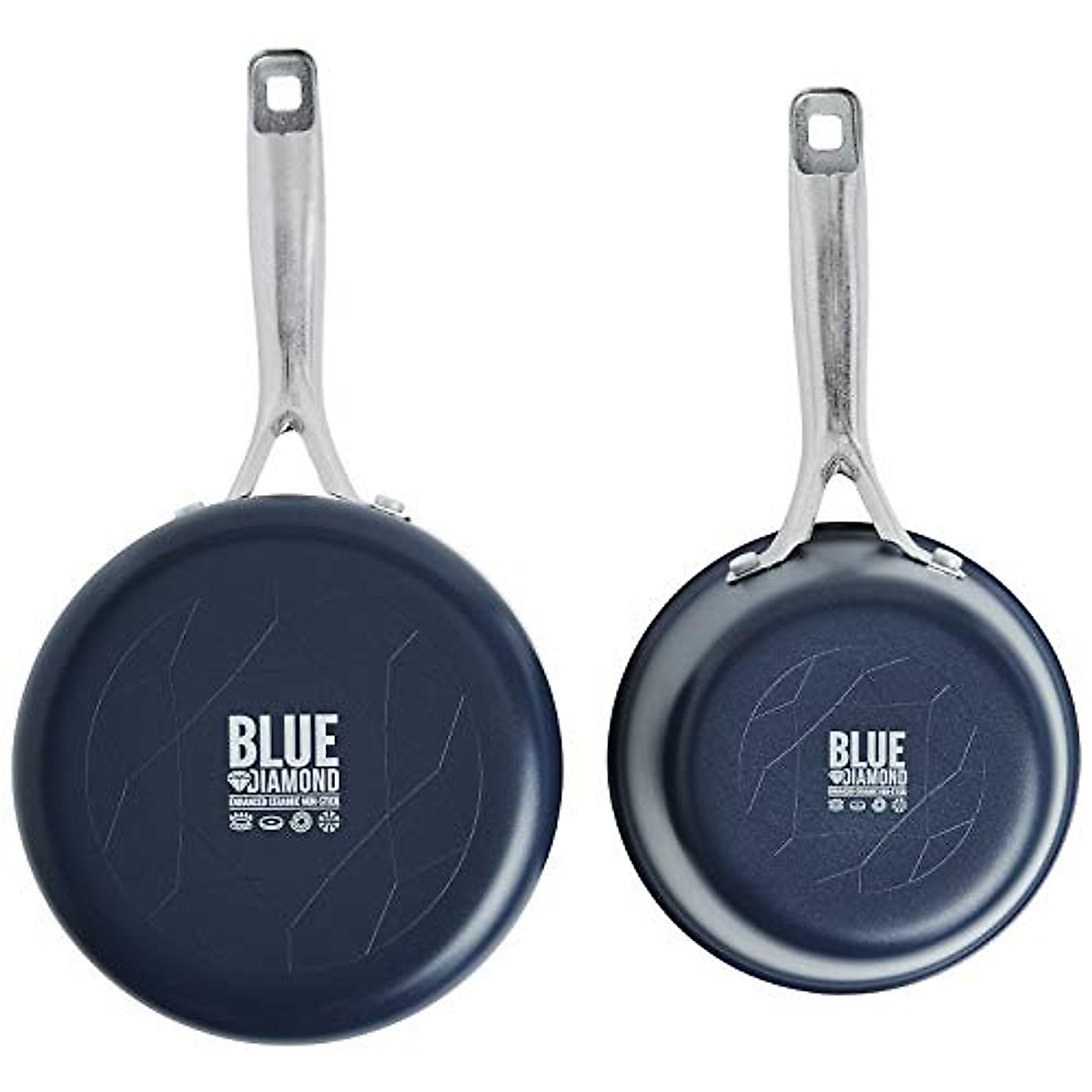 Blue Diamond Cookware Diamond Infused Ceramic Nonstick, 1QT and 2QT Saucepan Pot Set, PFAS-Free, Dishwasher Safe, Oven Safe, Blue