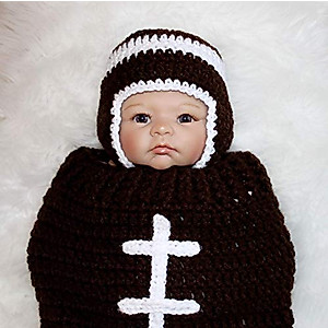 Handmade Newborn Baby Boy Football Snuggle Sack Cocoon Baby Bonnet Photo Prop Shower Gift