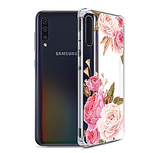 GREATRULY Floral Clear Case for Galaxy A50 for Women Girls,Pretty Phone Case for Samsung Galaxy A50 (2019),Flower Design Transparent Slim Soft Drop Proof TPU Bumper Cushion Silicone Cover Shell,FL-K