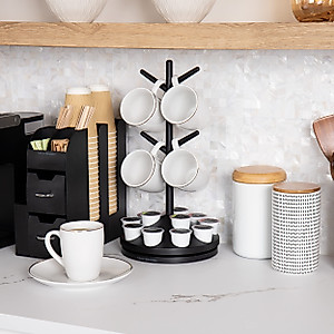 Mind Reader Single Serve Coffee Pod Organizer & Mug Tree, 12 pod and 4 Mug Capacity, Countertop, 9" L x 9" W x 17.75" H, Black