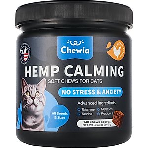 CHEWIA Cat Calming Treats - Hemp Calming Care for Cats - Cat Anxiety Relief - Storms, Travel, Grooming, Separation