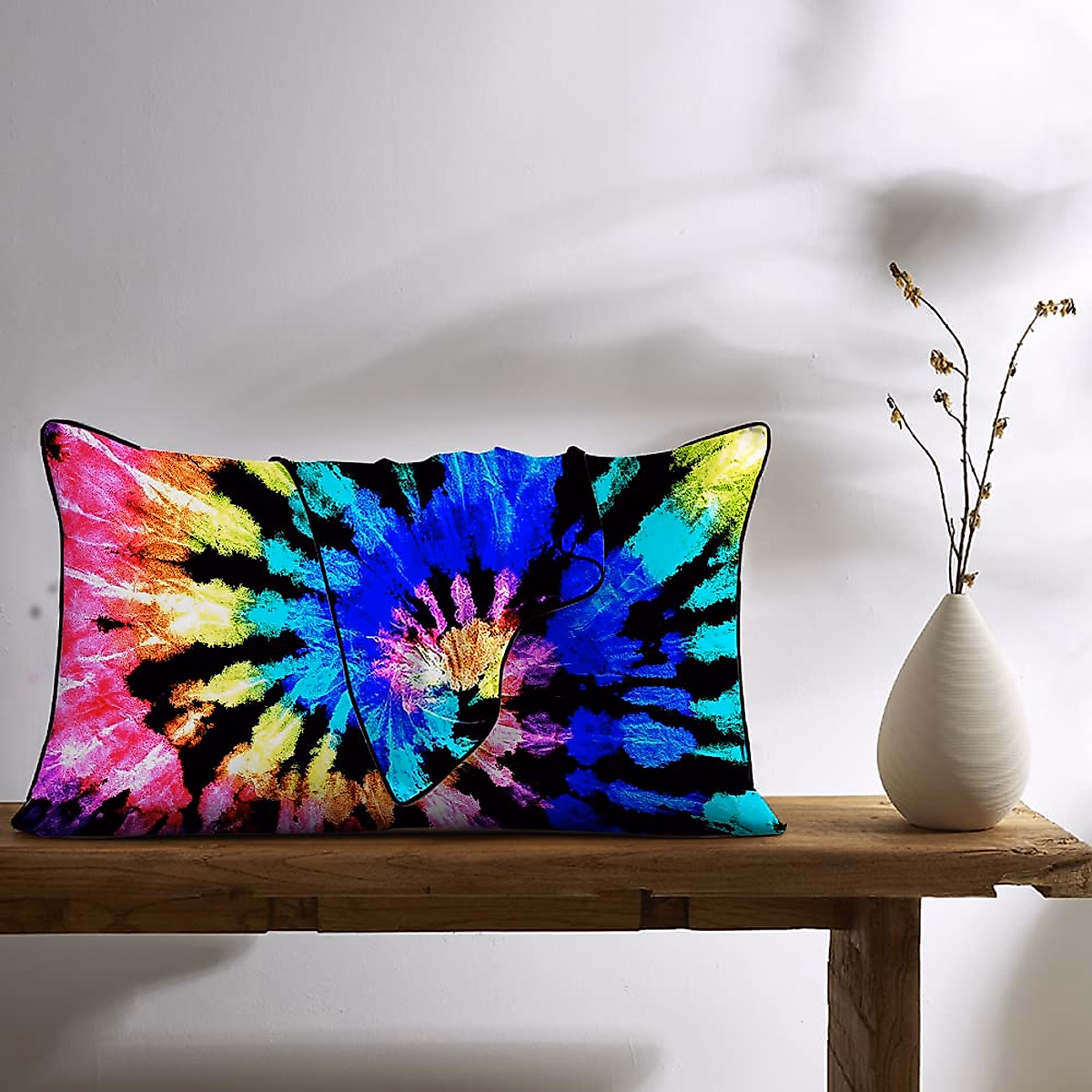 BlessLiving Satin Pillowcase Hippie Tie Dye Pillow Cases for Hair and Skin Boho Abstract Pattern Silk Pillowcases with Envelope Closure (Set of 2 Pack, Purple and Blue, Standard(20''x26''))