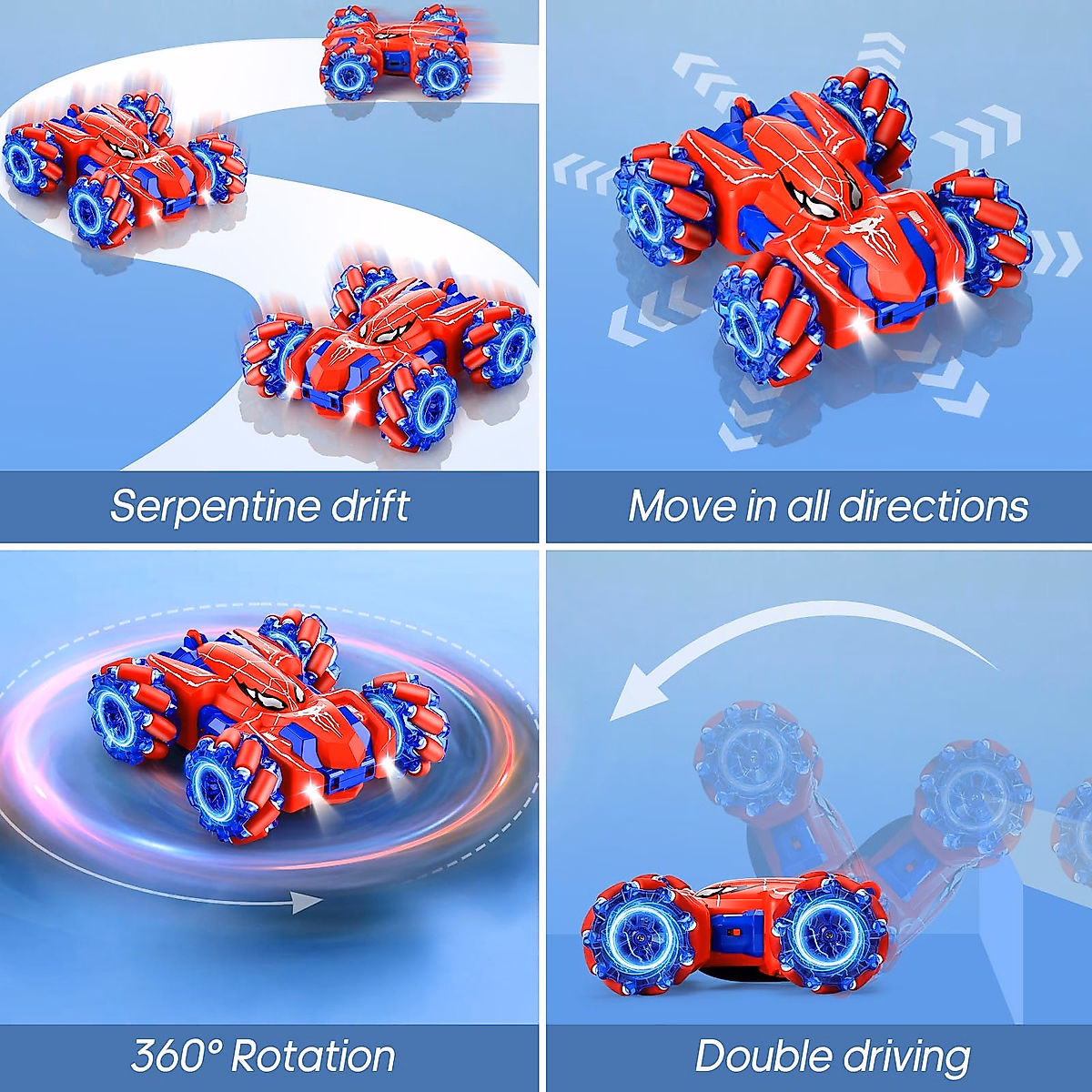 Beiqiden Spider Remote Control Car for Boys 4-6,360° Rotating Double-Sided Rechargeable RC Stunt Cars with Cool Headlights,2.4Ghz 4WD Off-Road Racing Cars for Kids Age 4 5 6 7 8 9 10 11 12 (Red1)