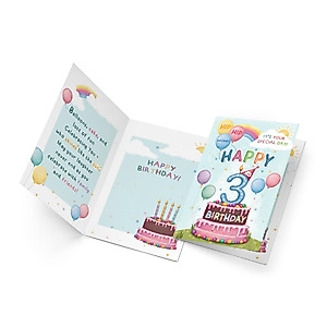 Prime Greetings 3rd Birthday Card, Made in America, Eco-Friendly, Thick Card Stock with Premium Envelope 5in x 7.75in, Packaged in Protective Mailer